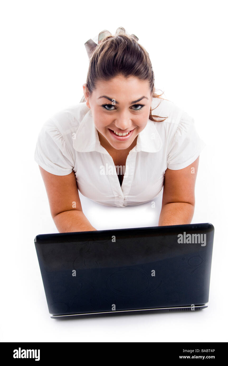 smiling woman with laptop Stock Photo - Alamy