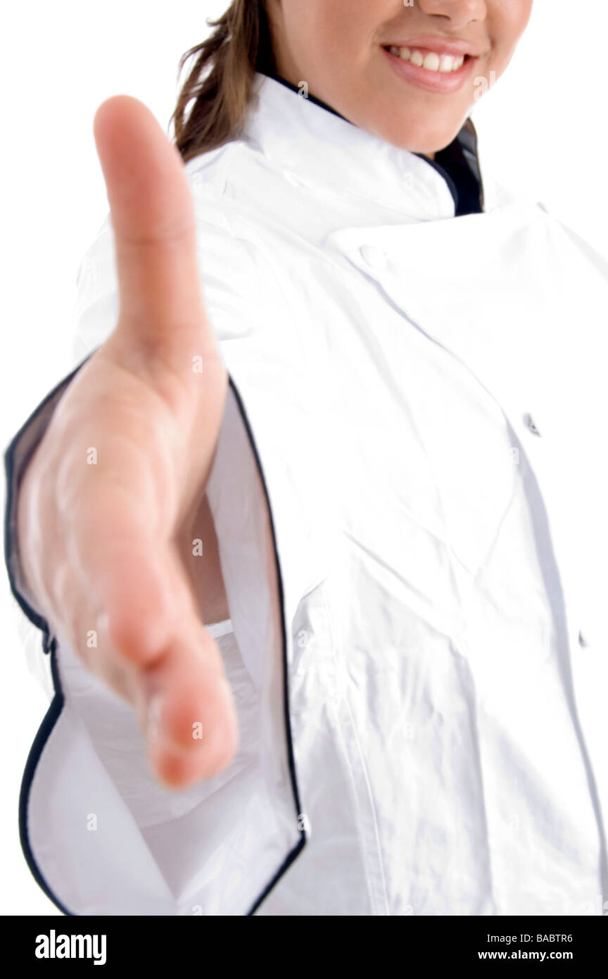chef offering hand shake Stock Photo - Alamy