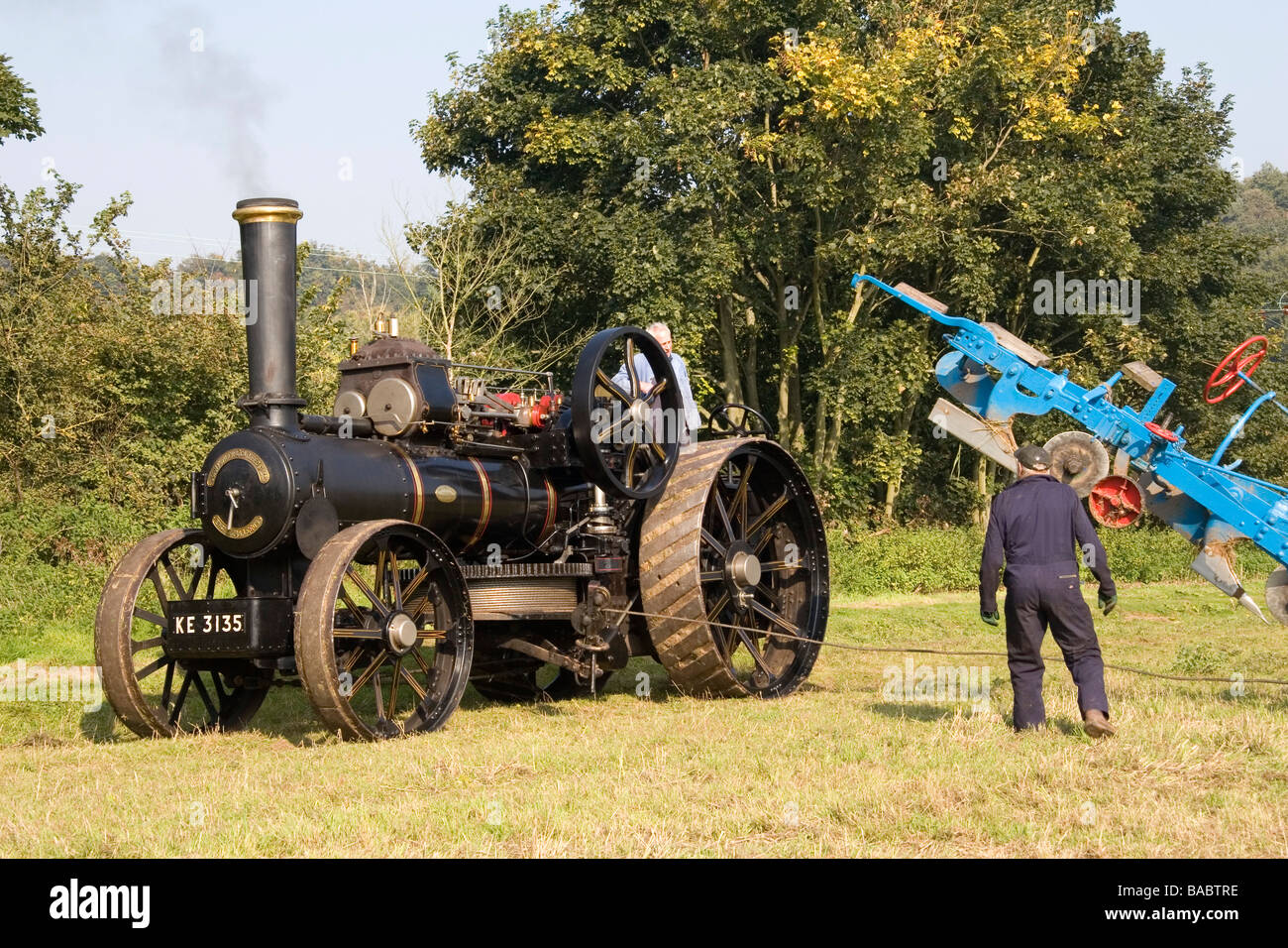 Traction engine powering a vintage steam-driven plough at a Country ...