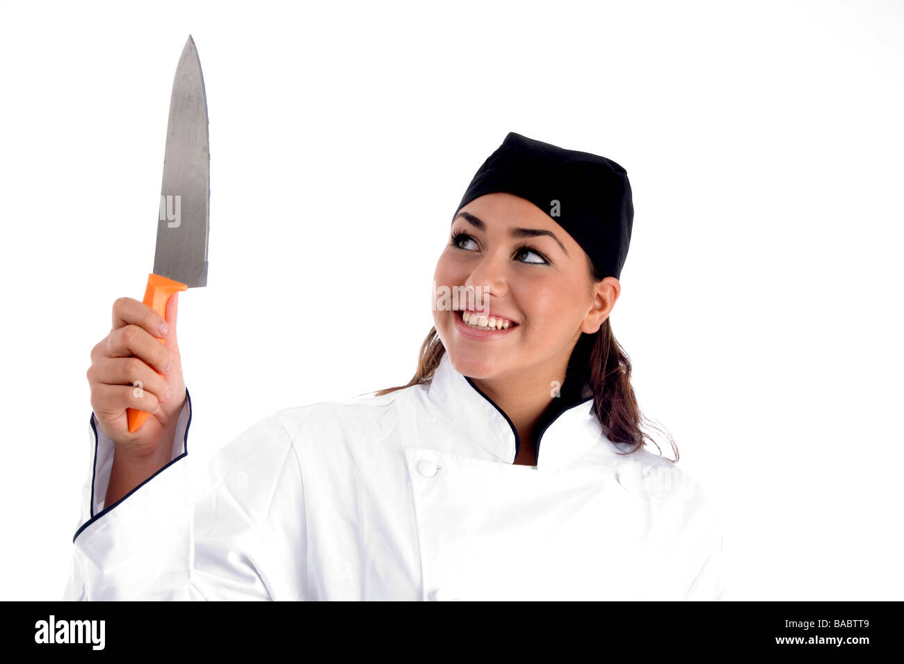 smiling chef with knife Stock Photo - Alamy