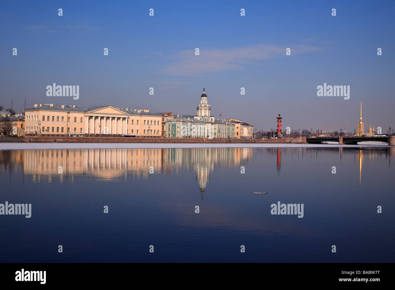 Embankment of the Neva River Reflection in water Kunstkamera Stock ...