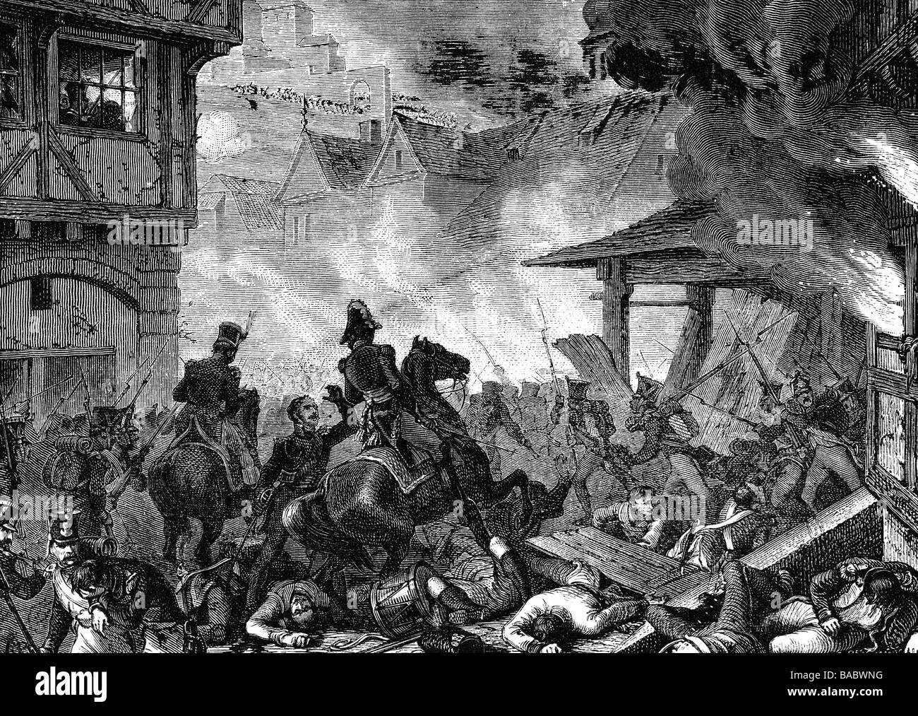 events, War of the Fifth Coalition 1809, Battle of Wagram 5.- 6.7.1809, French infantry fighting ...