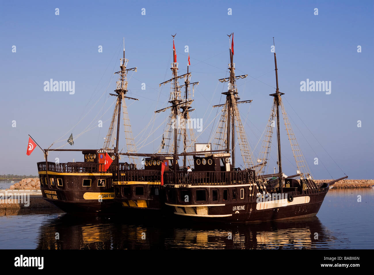 Tunisia, Djerba, Houmt Souk, the harbour, a pirates boat Stock Photo ...