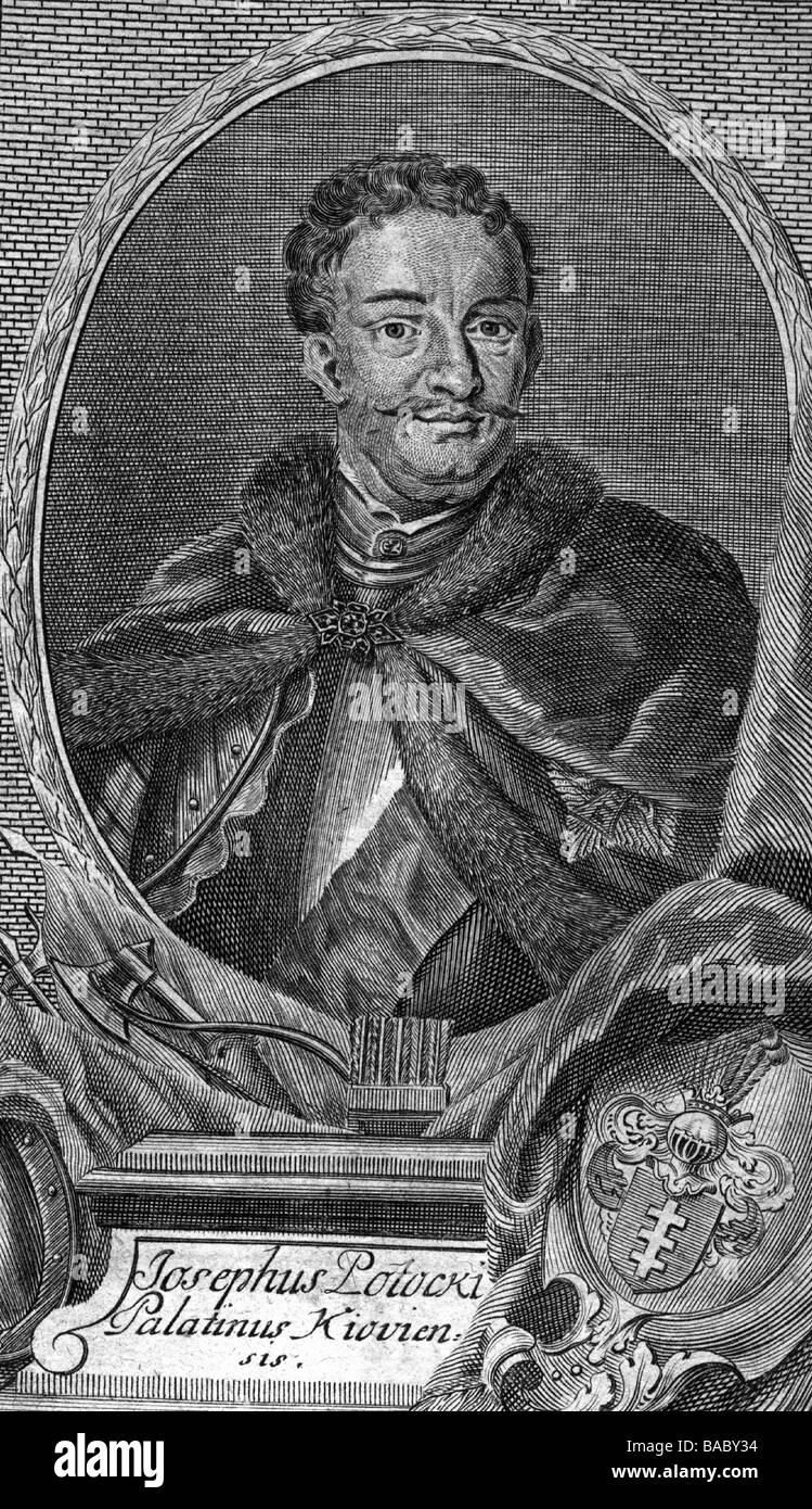 Potocki, Josef, 1673 - 1751, Polish general, portrait, copper engraving ...