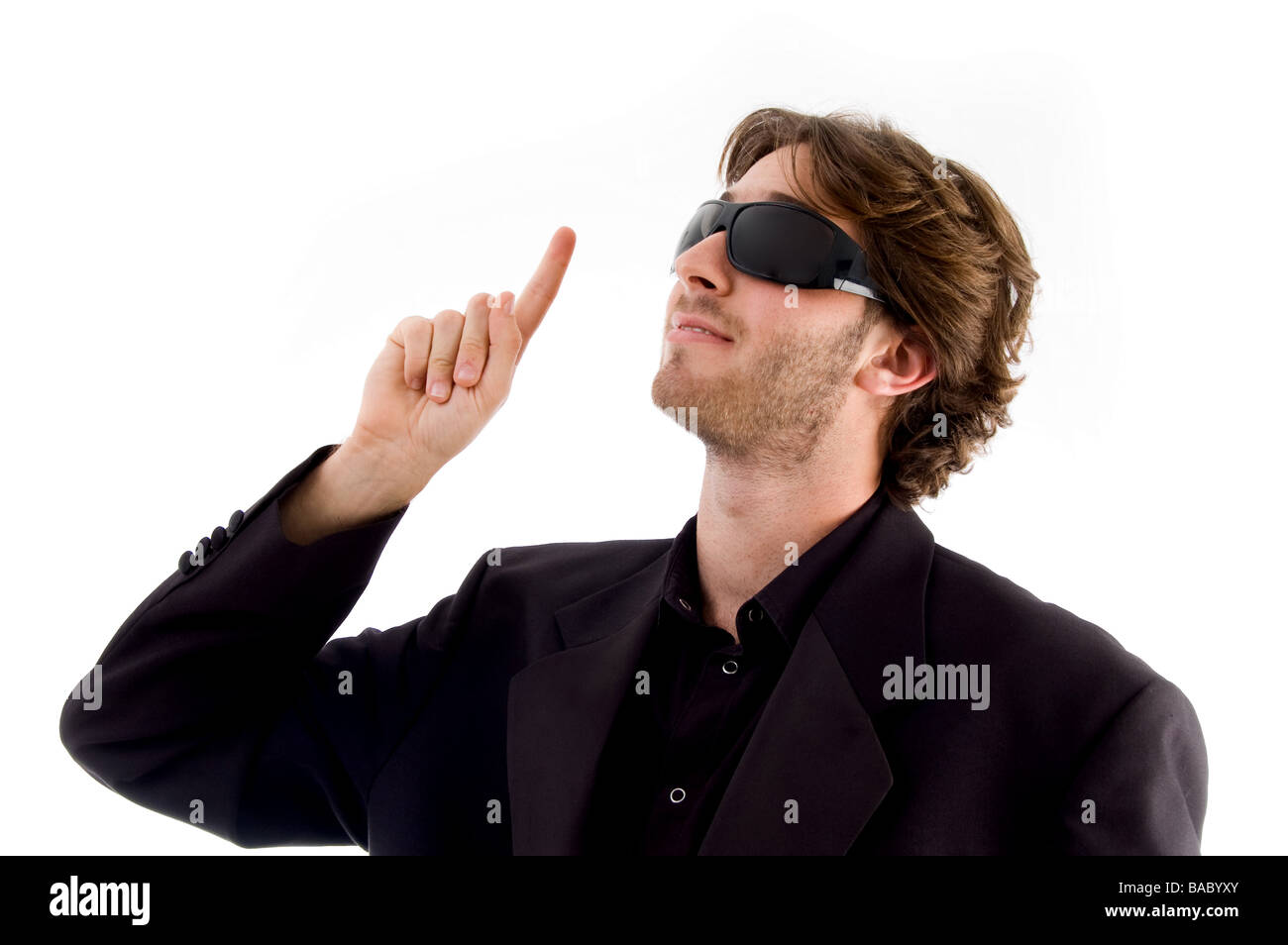 portrait of man pointing upward Stock Photo - Alamy