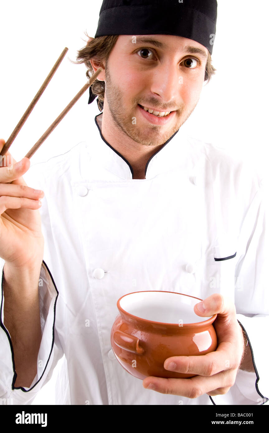 young chef with chopsticks and bowl Stock Photo - Alamy