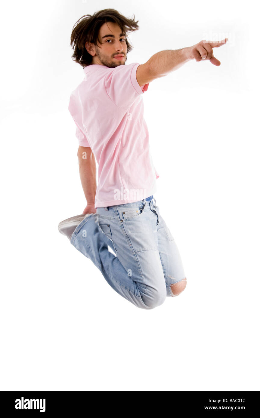 fashionable guy jumping high in the mid air Stock Photo - Alamy