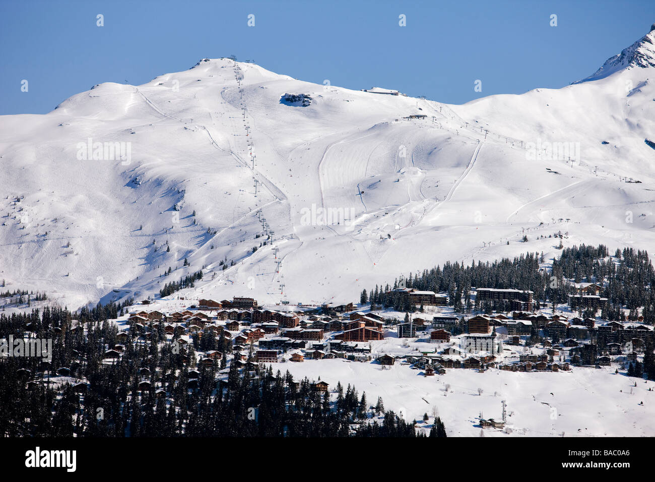 France, Savoie, La Rosiere, Roches Noires Express Chair Lift and Le Roc ...