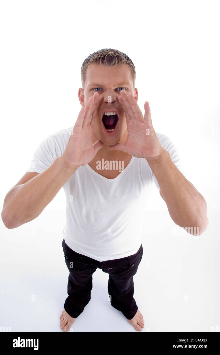 standing young shouting man Stock Photo - Alamy
