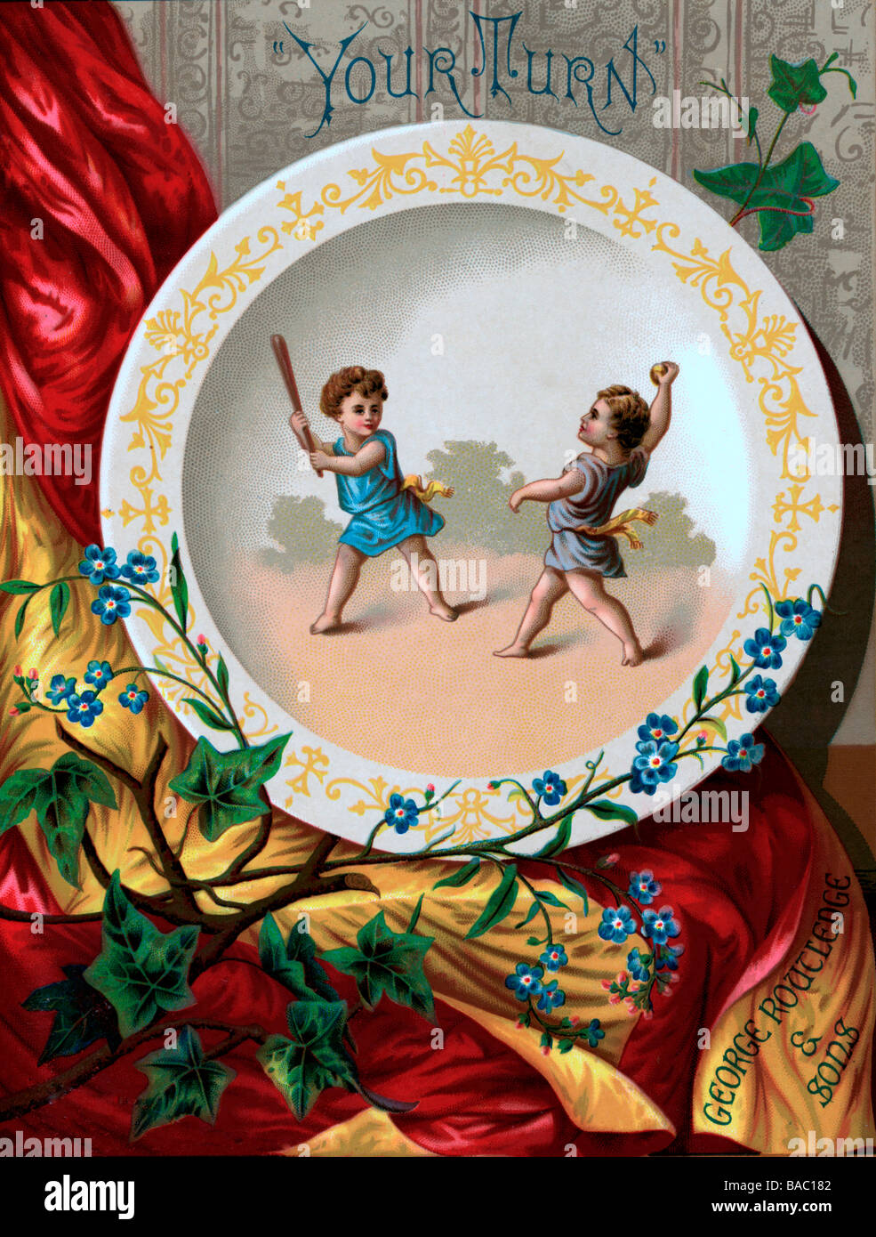 Your Turn - decorative plate with two cherubs playing baseball Stock ...