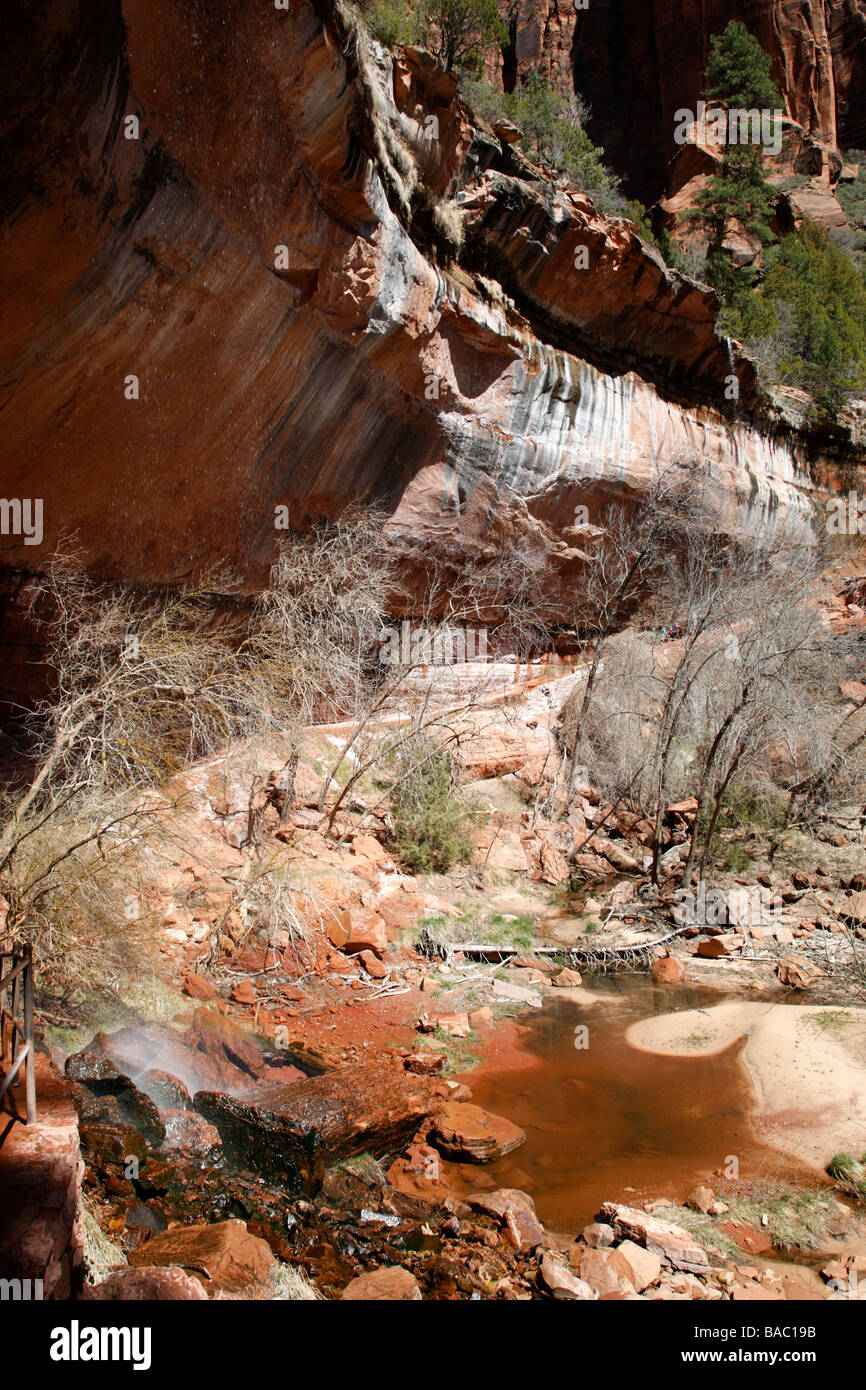 view of the lower emerald pool waterfall zion canyon national park utah usa Stock Photo - Alamy