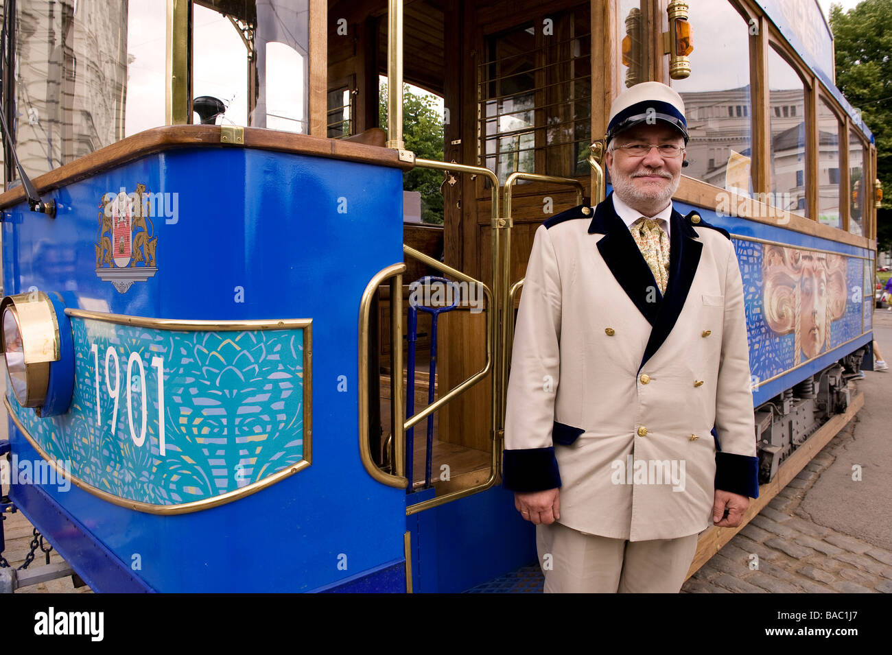 Latvia (Baltic States), Riga, retro cable car driver Stock Photo - Alamy
