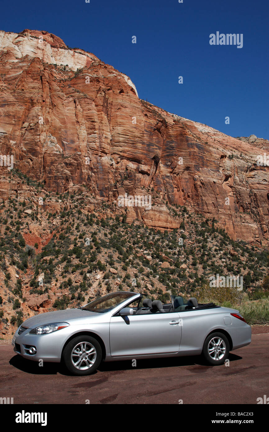 convertible car on the scenic drive within zion canyon national park ...