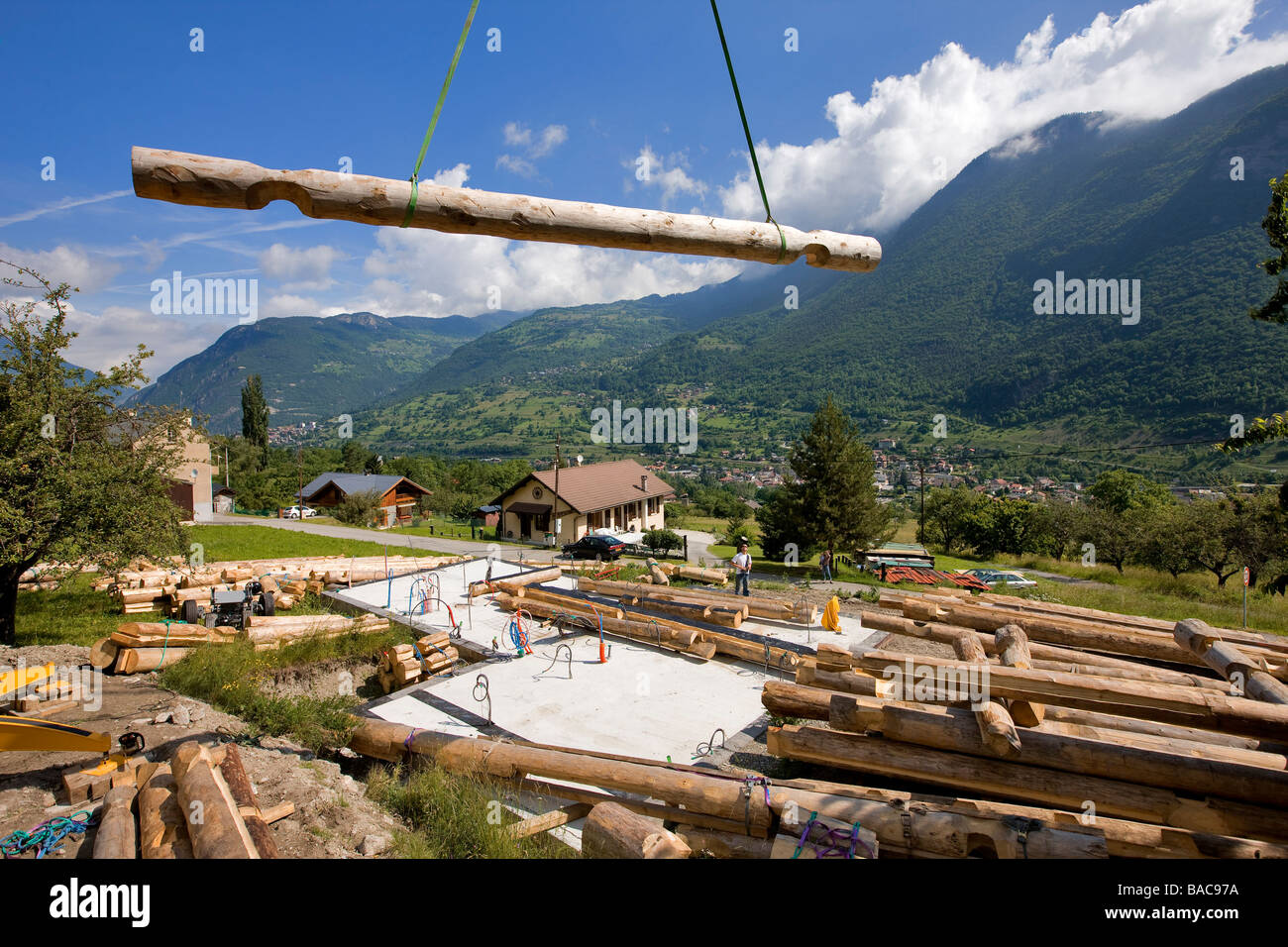 France, savoie, Le Bois, log building of a fuste (house made of raw ...