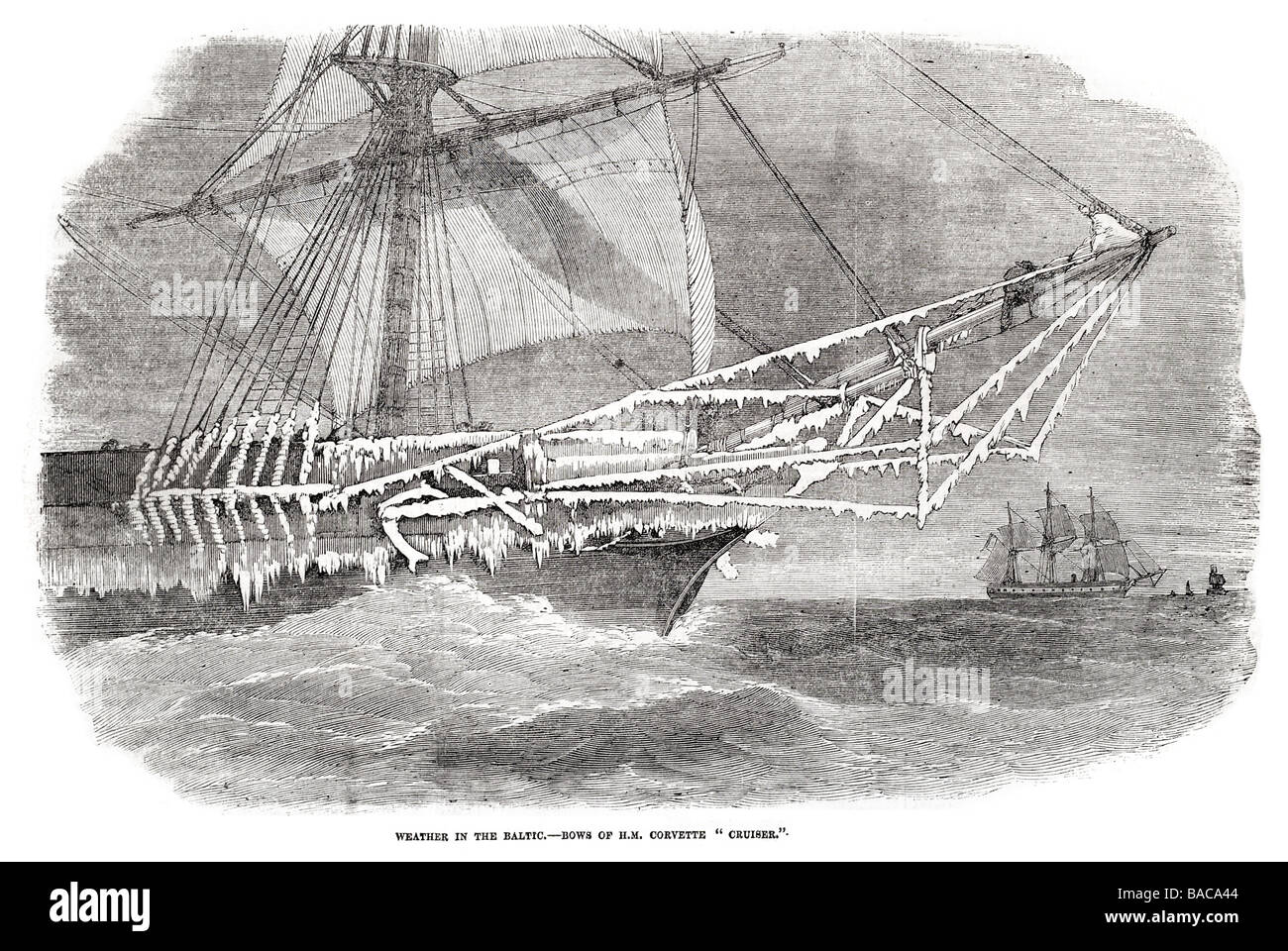 weather in the baltic bows of hms corvette cruiser 1854 Stock Photo - Alamy