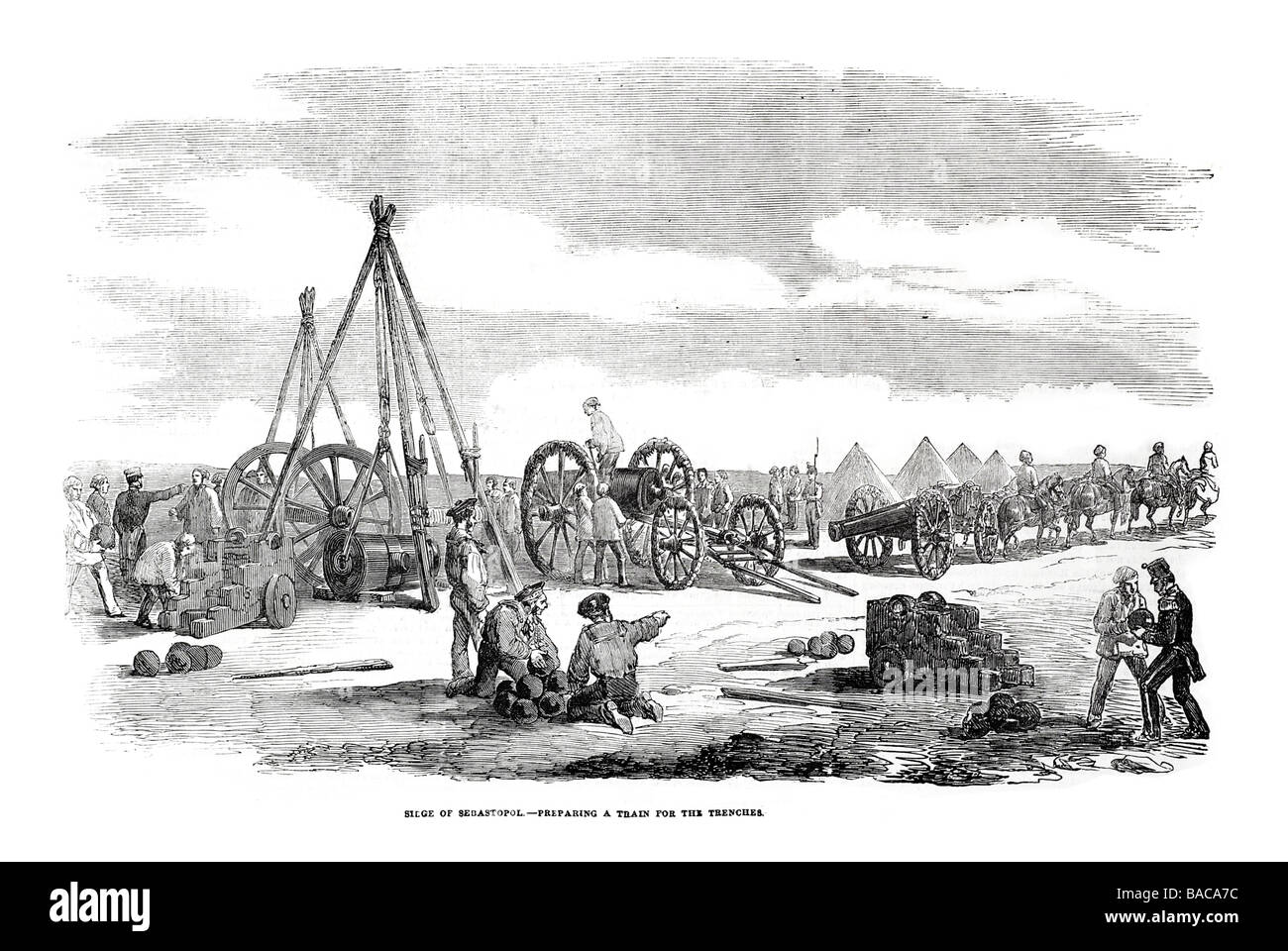 siege of sebastopol prepairing a train for the trenches 1854 Stock ...