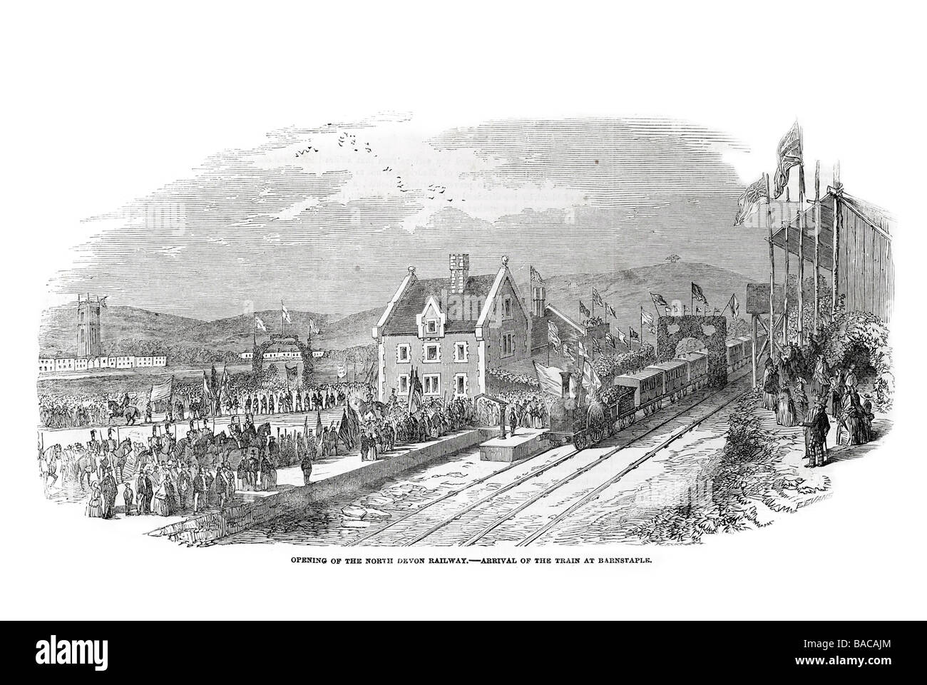 opening of the north devon railway arrival of the train at barnstaple ...