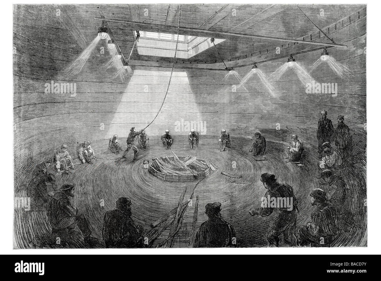 coiling the atlantic telegraph cable in one of the tanks on board the ...