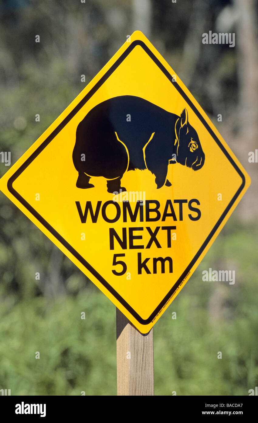 Australia, South Australia, sign indicating the presence of Wombats ...