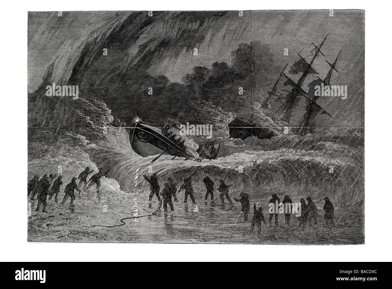 The Richard Lewis Life Boat Landing a Shipwrecked Crew at Penzance 1867 ...