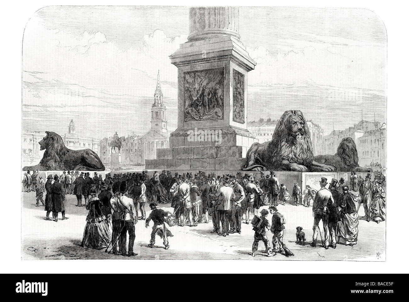 the lions at the base of nelson column trafalgar square 1867 Admiral ...