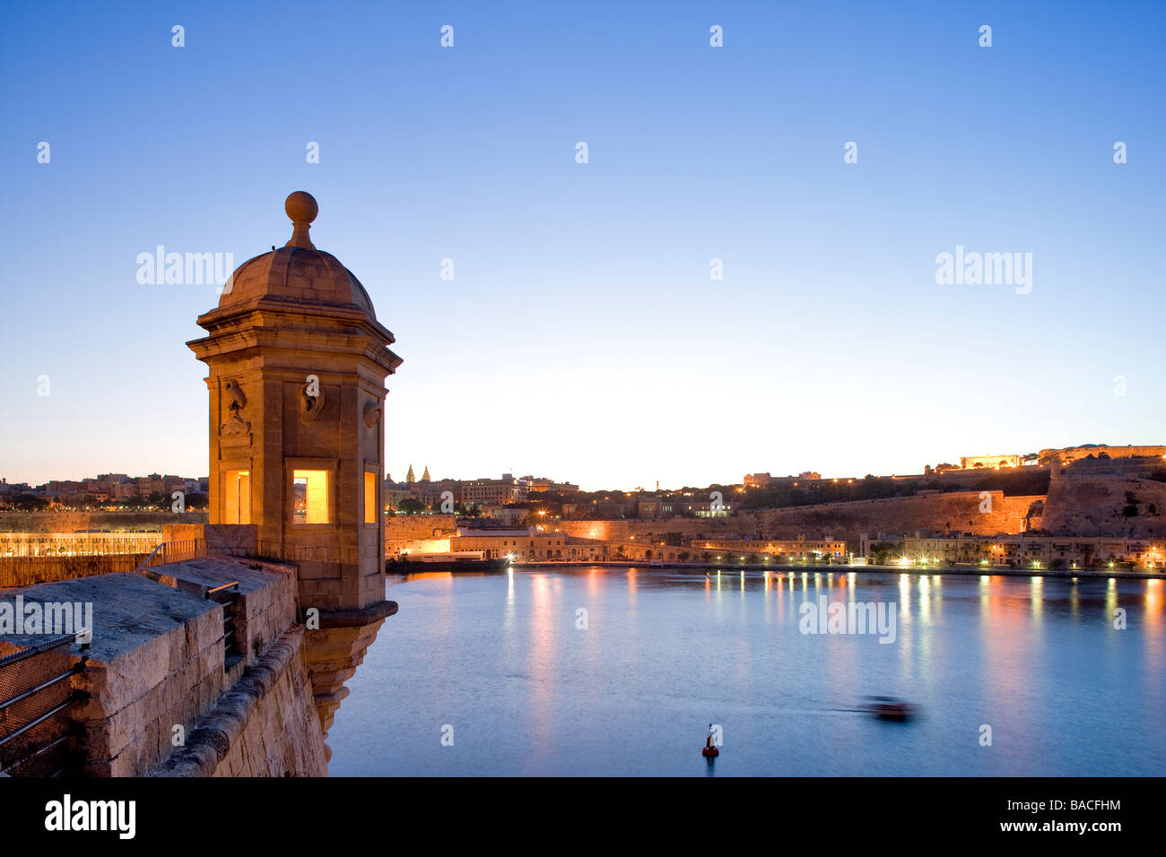 Malta, the Three Cities, Observation tower of Senglea with the city of ...