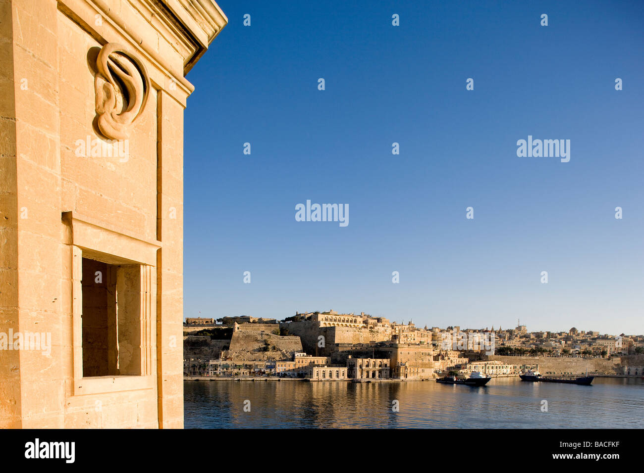Malta, the Three Cities, Observation tower of Senglea with the city of ...