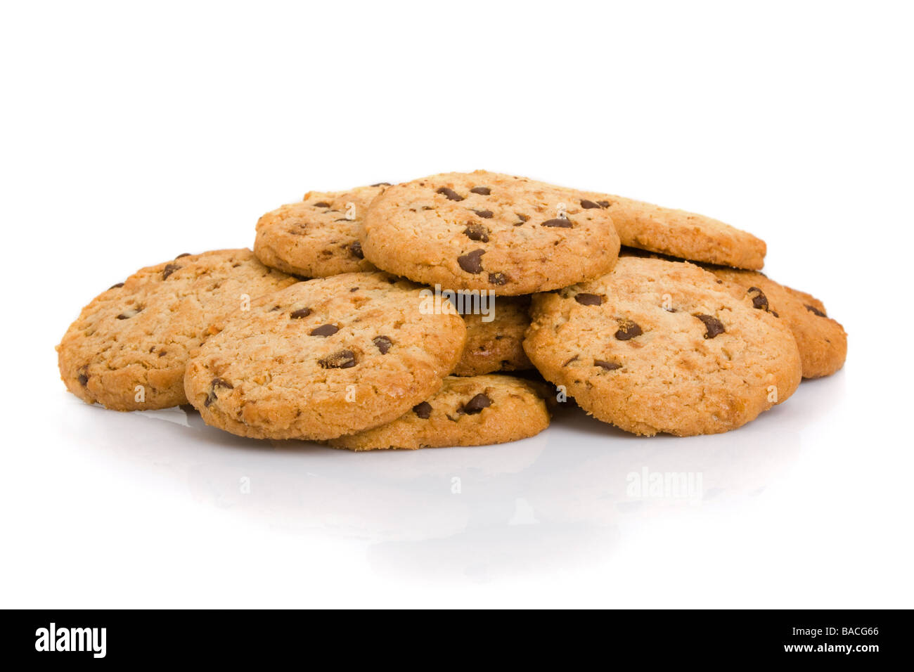 Pile of chocolate chip cookies isolated on white background Stock Photo ...