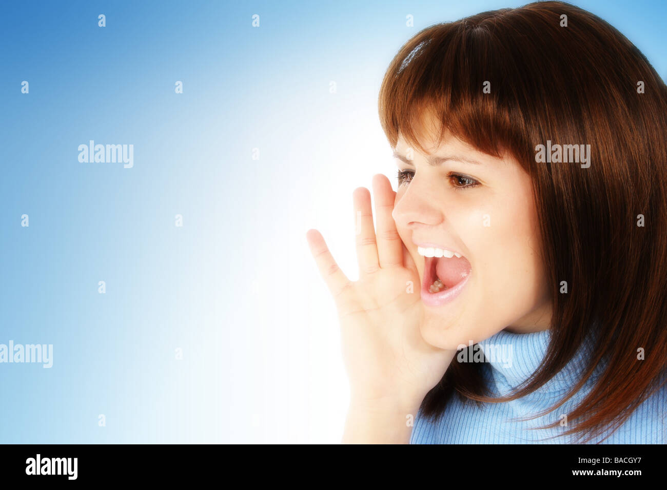 Young woman shouting Stock Photo - Alamy