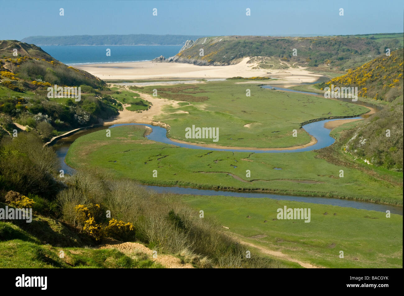 Three Cliffs Bay and Pennard Pill Gower South Wales Stock Photo - Alamy
