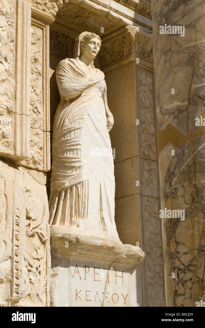Library of Celsus at Ephesus marble statue on a wall Turkey Stock Photo ...