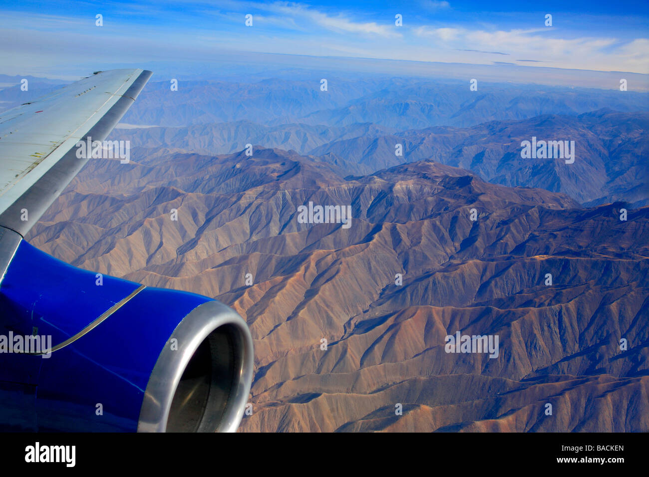 Peruvian Andes Mountains from an Aeroplane with jet engine visible ...