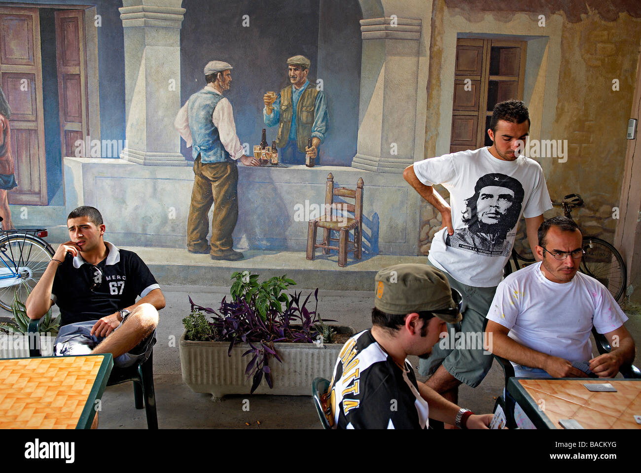 Italy, Sardinia, San Sperate, murals on the bar Stock Photo - Alamy