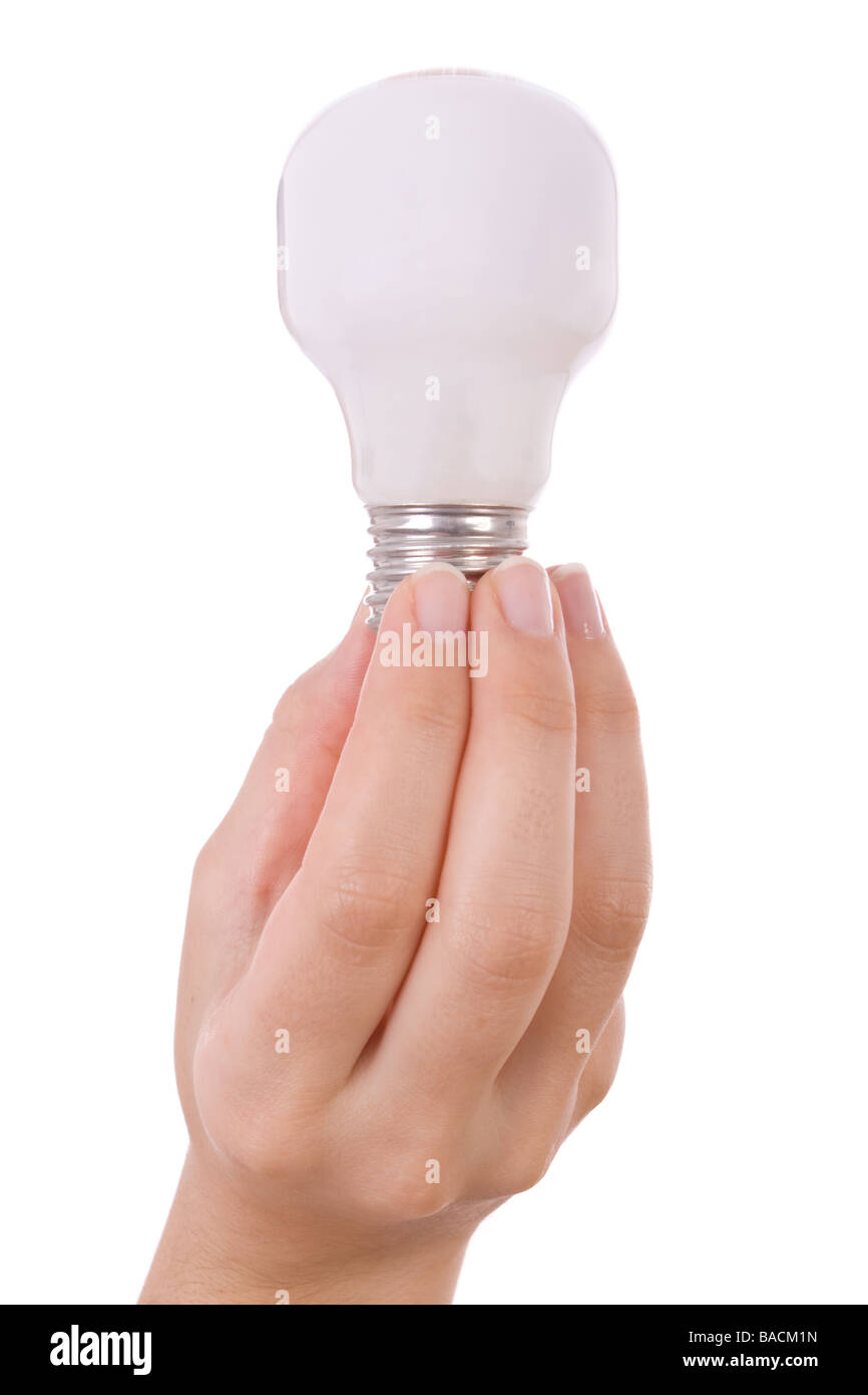 Hand holding an incandescent light bulb isolated on white Stock Photo ...