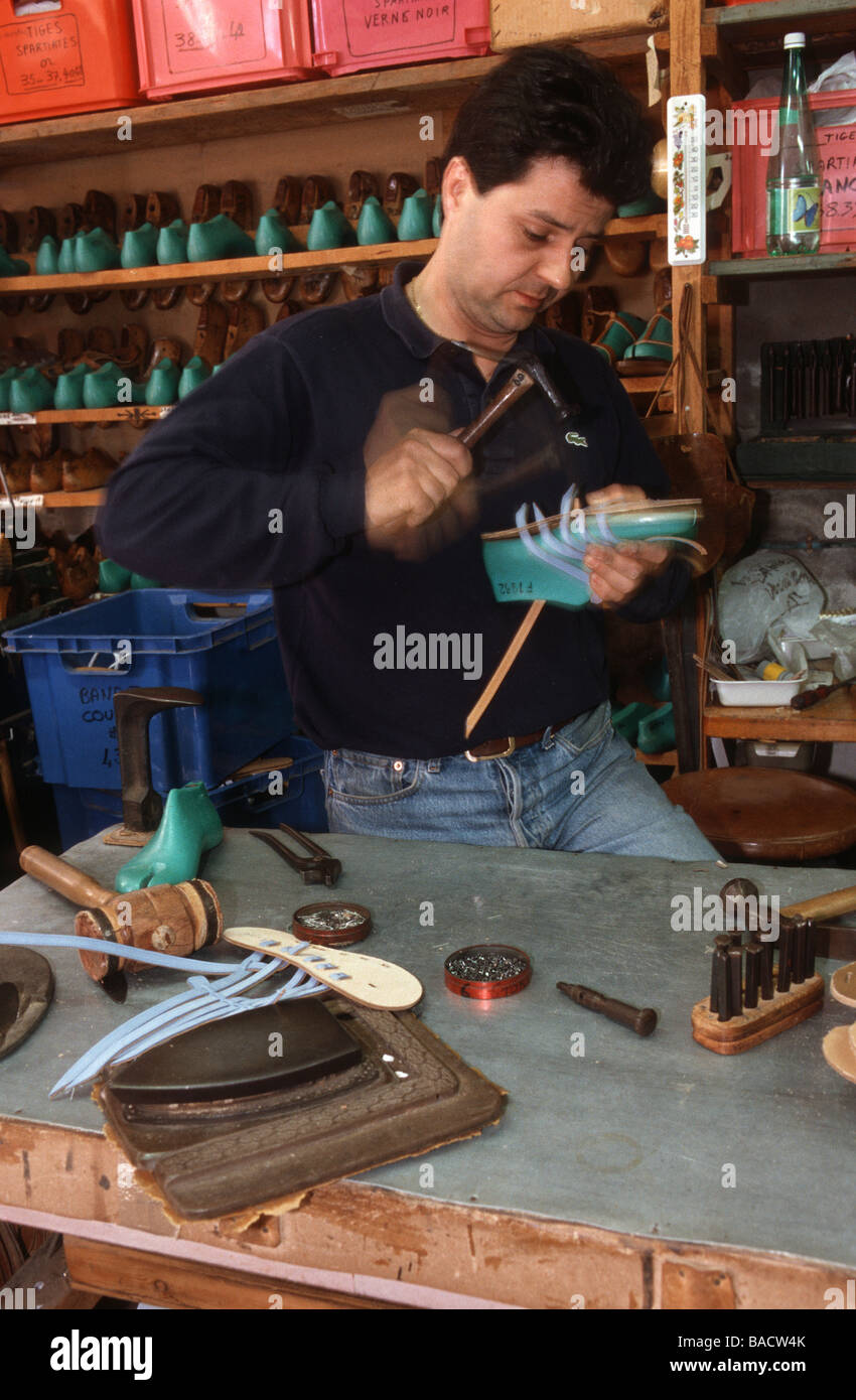France, Var, Saint Tropez, production of local sandals at Rondini's ...