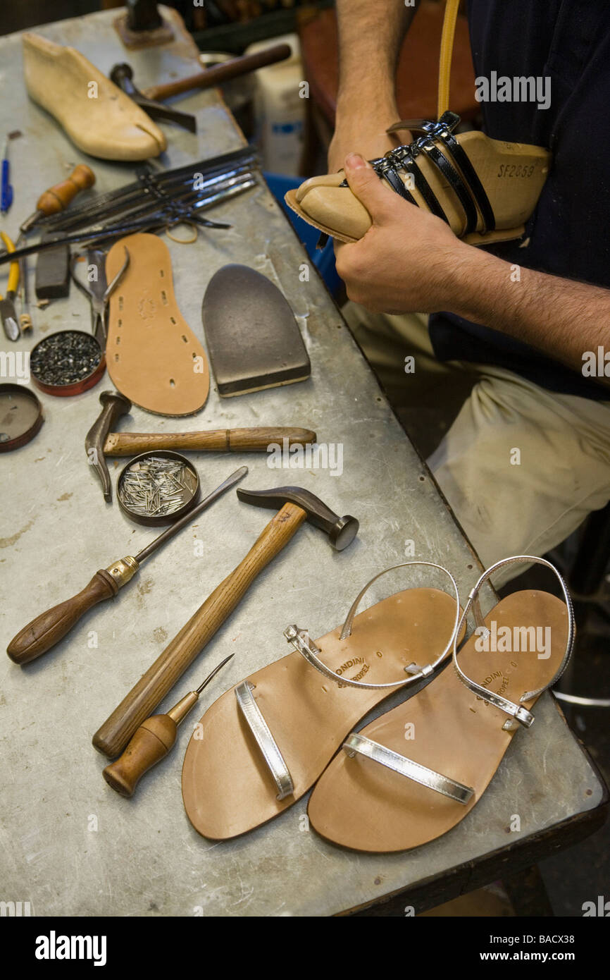 France, Var, Saint Tropez, production of local sandals by Alain Rondini ...