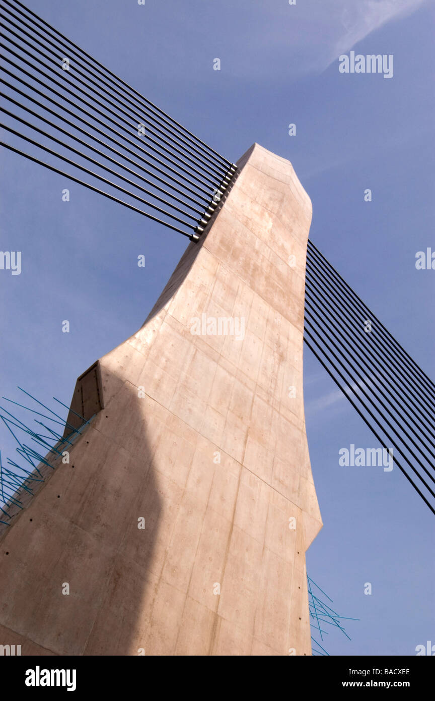 Detail of elaborate architectural design of concrete bridge piers at ...