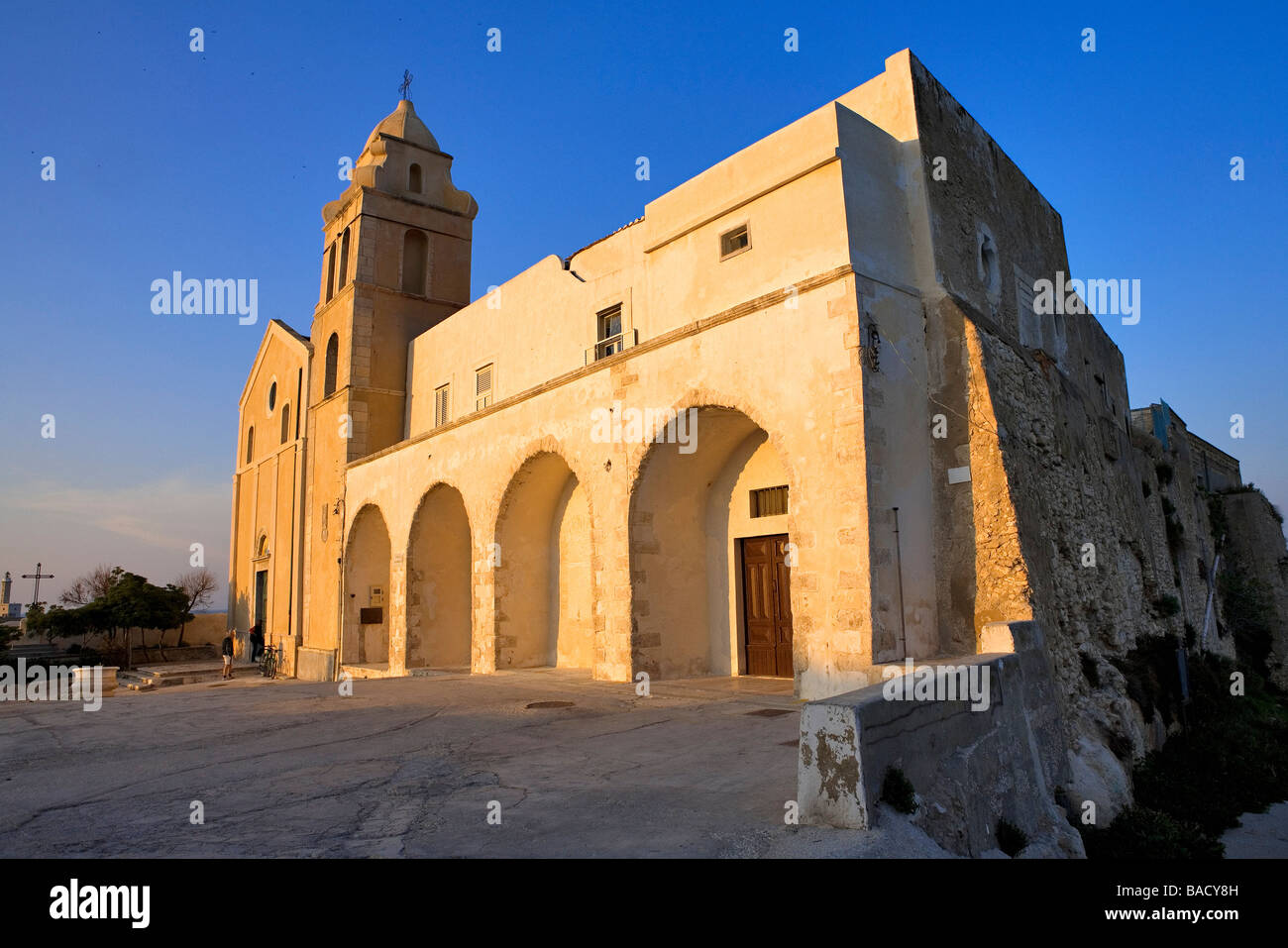 Italy, Apulia, Gargano, Vieste, the facade of San Francesco Church with ...