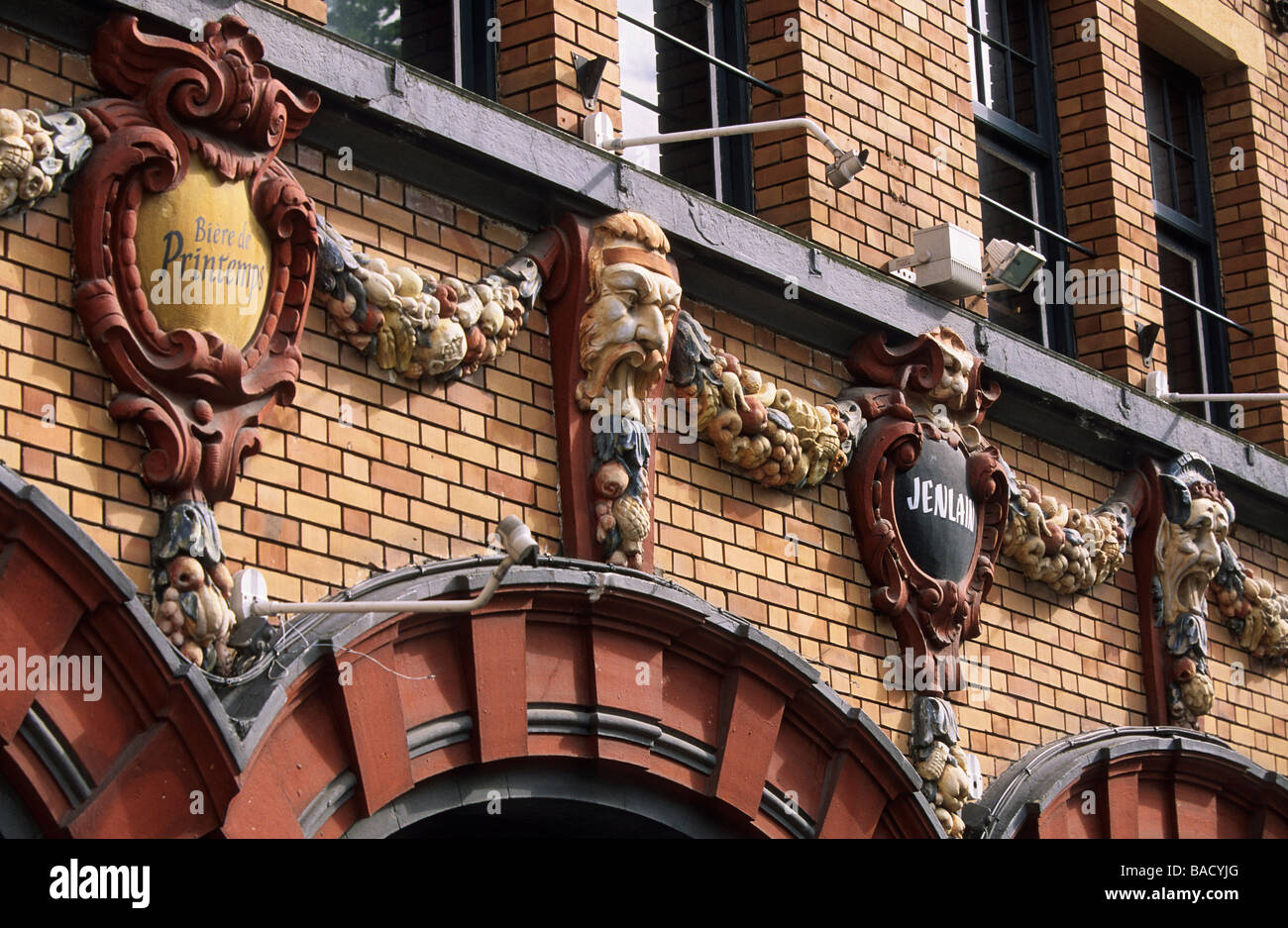 France, Nord, Lille, Place du Rihour, facade retail of Jenlain brewery ...