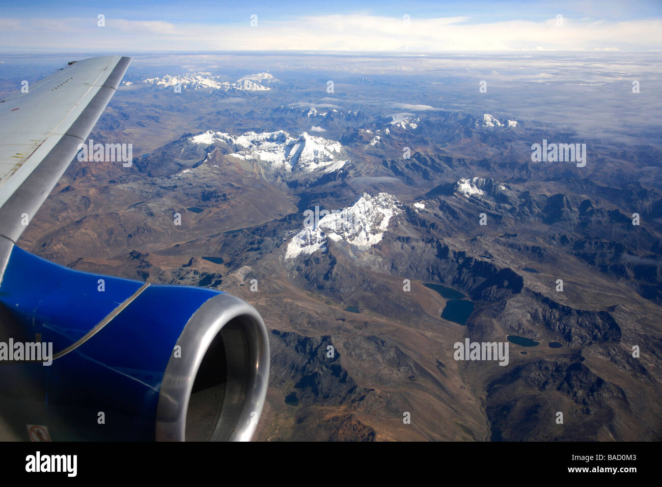 Peruvian Andes Mountains from an Aeroplane with jet engine visible ...
