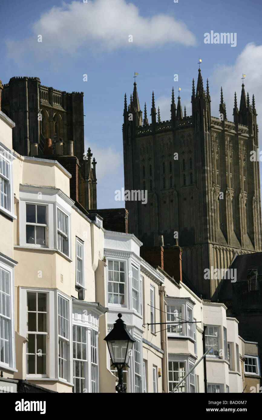 City of Wells, England. Building architecture in Market Square with the ...
