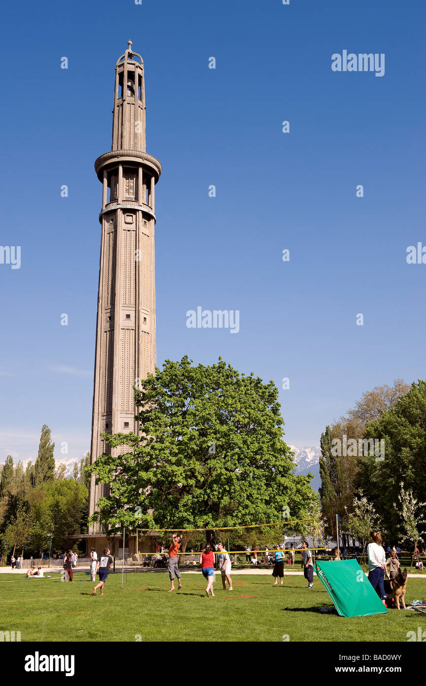 France, Isere, Grenoble, Paul Mistral Park, Perret Tower (81 meters ...