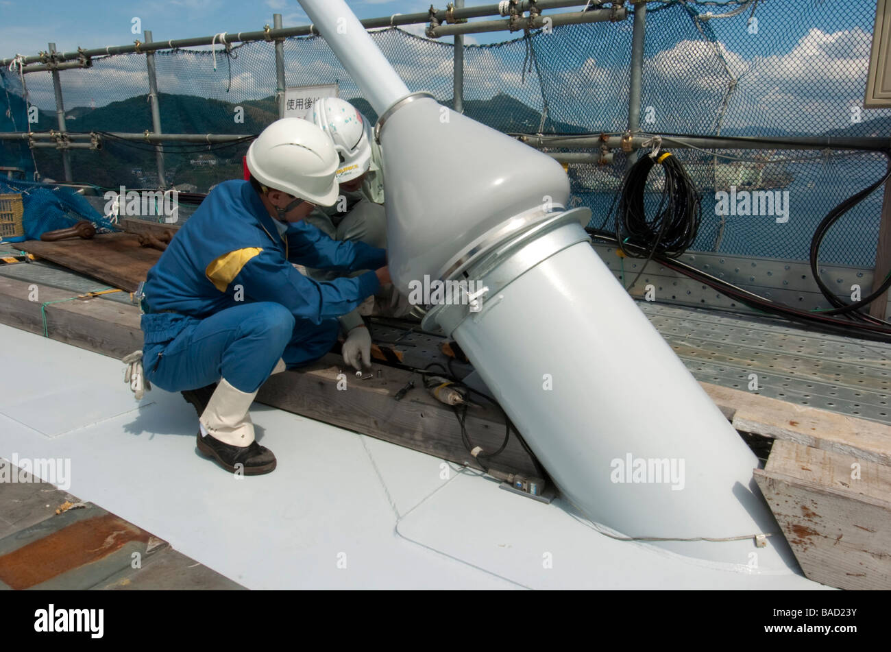Inspection of cable damping system during construction of Megami bridge ...