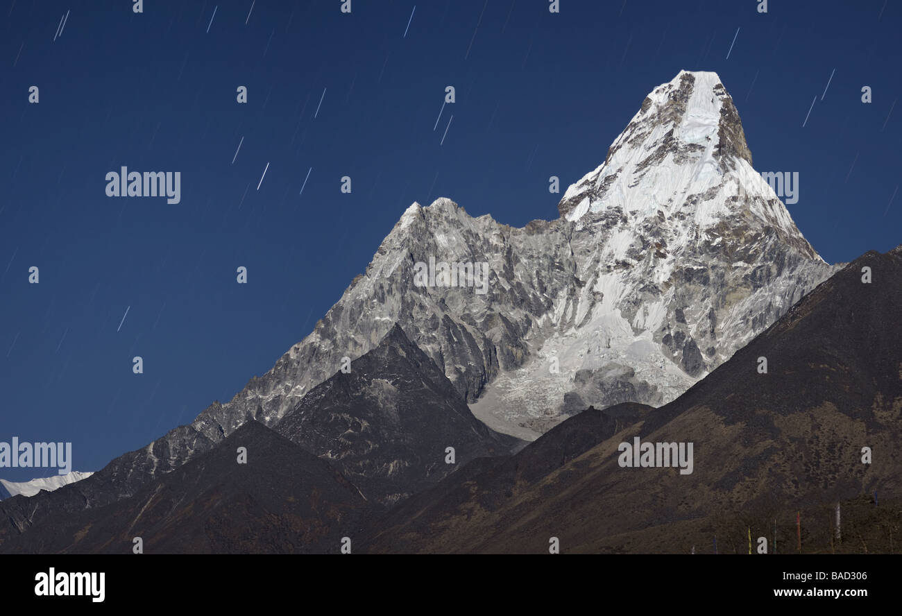 night panorama of ama dablam from tengboche monastery khumbu nepal 2007 ...