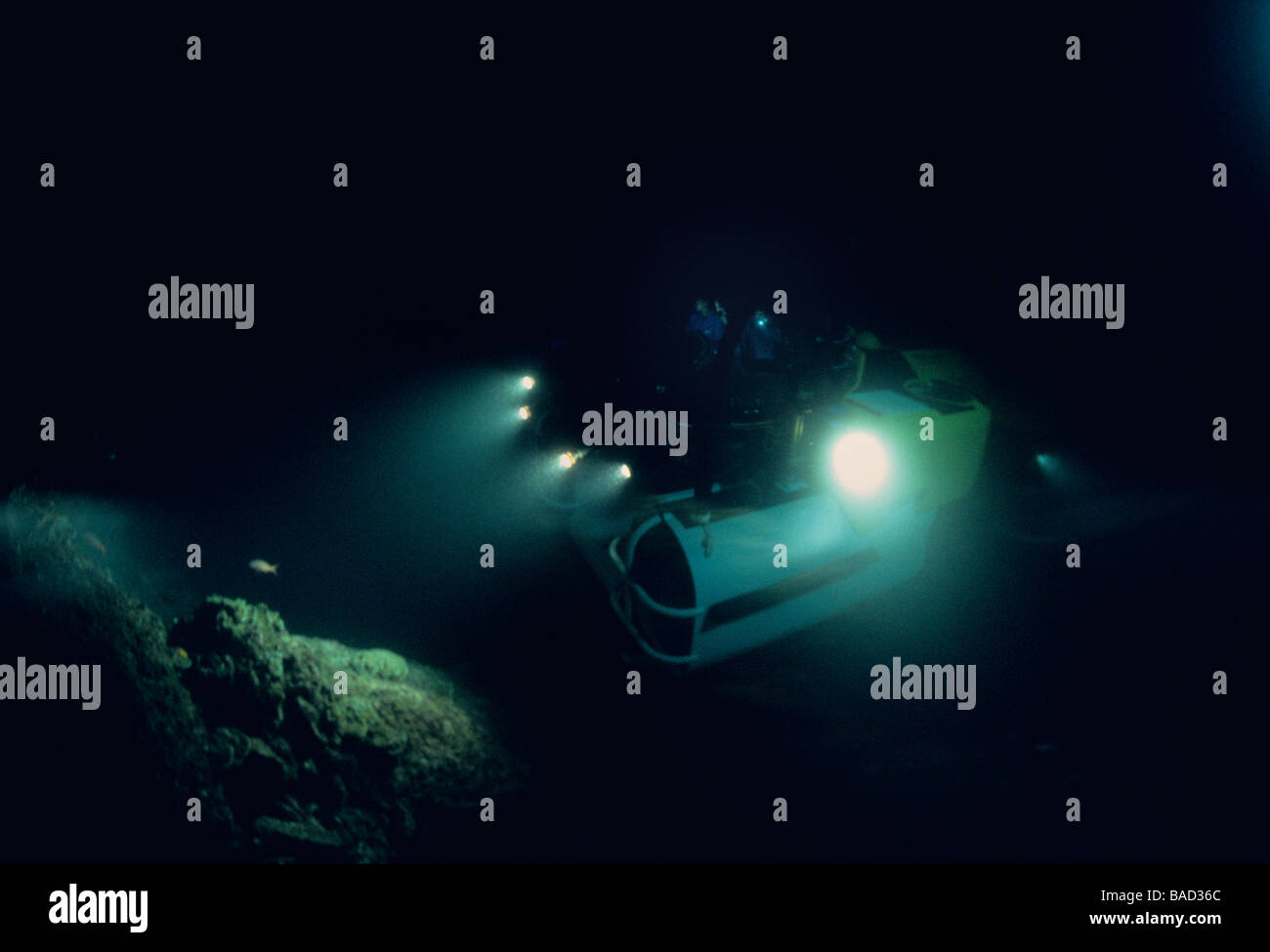 DeepSee deep diving submersible with headlights Cocos Island Costa Rica ...