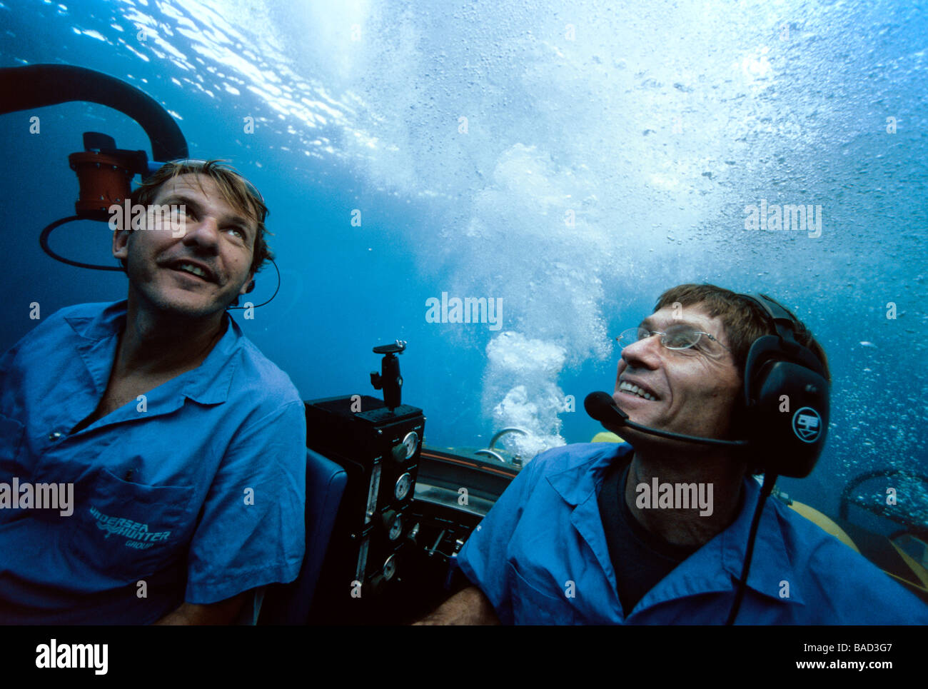 Pilots operate DeepSee deep diving submersible Cocos Island Costa Rica ...