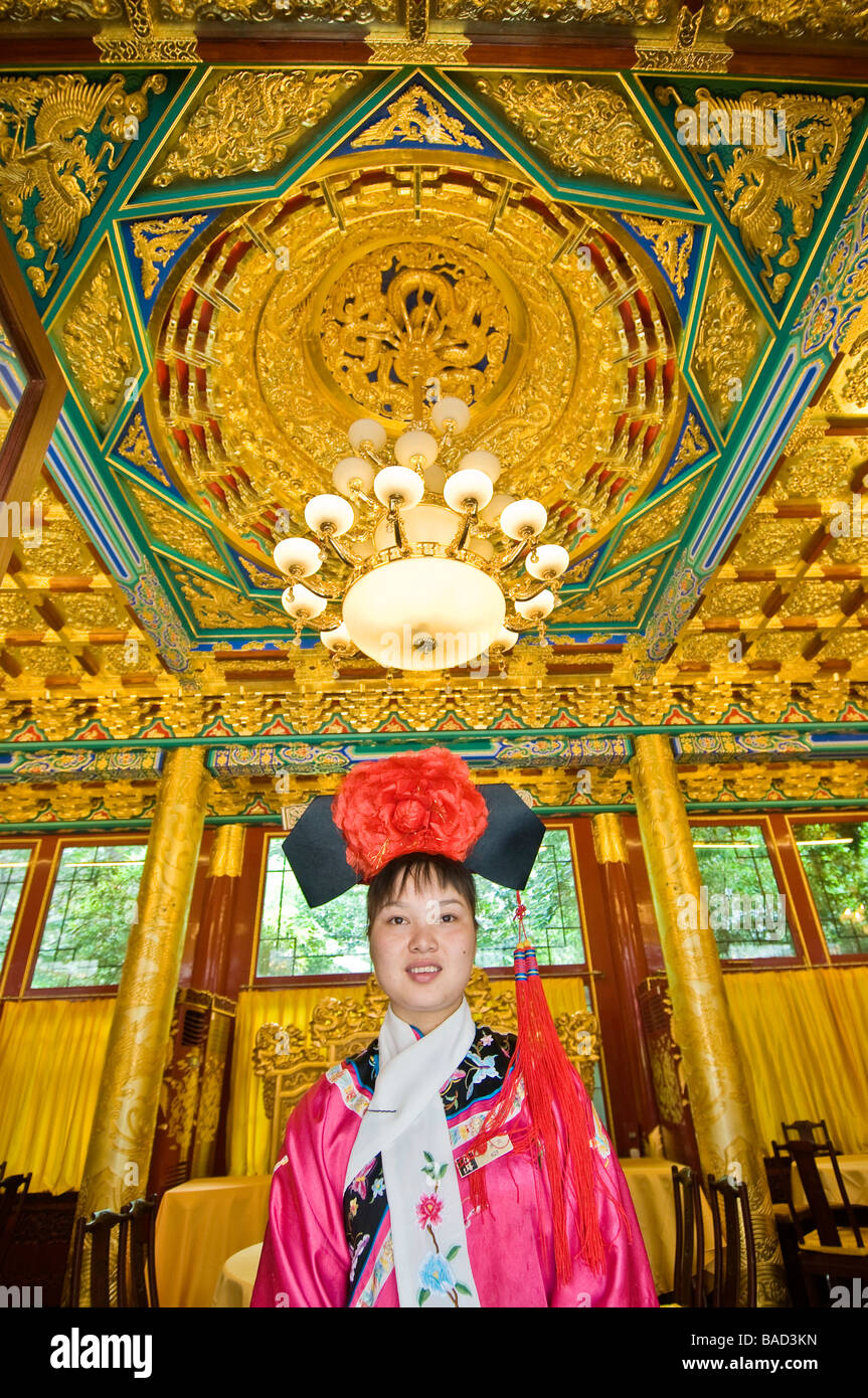Waitress wears Qin Dynasty costume in historic Fangshan Restaurant on ...