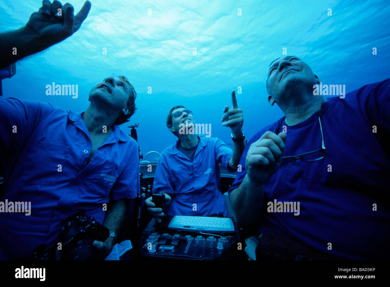 Pilots operate DeepSee deep diving submersible Cocos Island Costa Rica ...