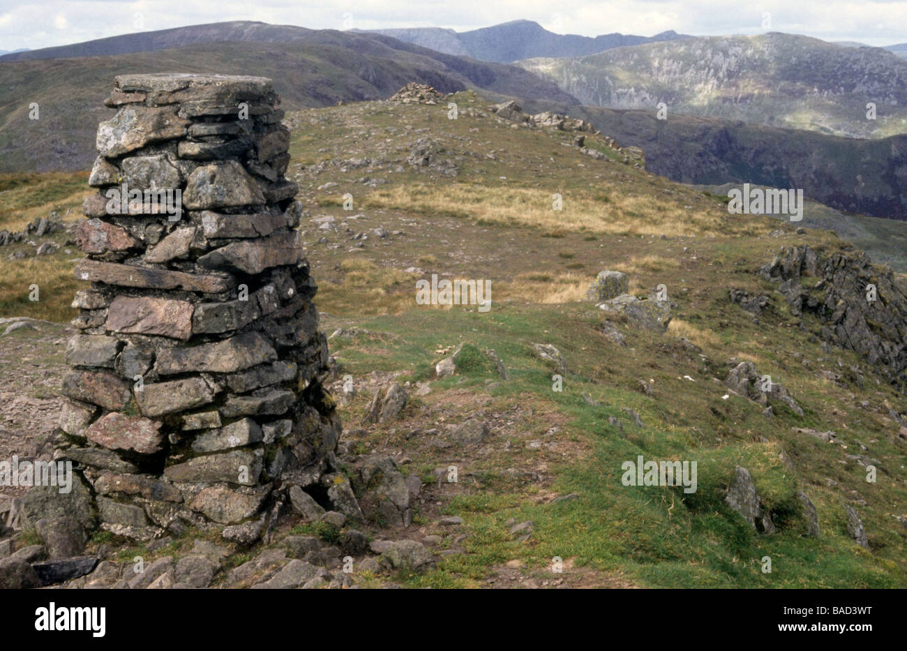 Trig point on mountain top In Lake District Stock Photo - Alamy