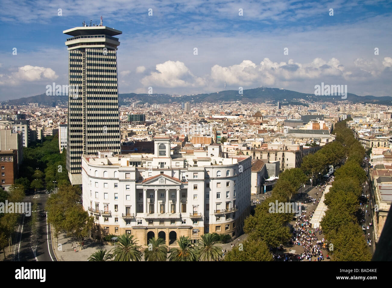 Barcelona overview from the top of the Columbus Column near the sea ...